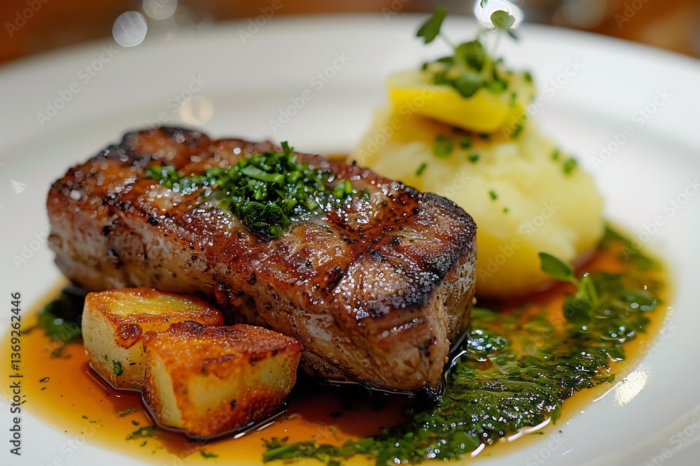 Argentine Milanesa de Ternera fine cutlet strip plated with chimichurri ...