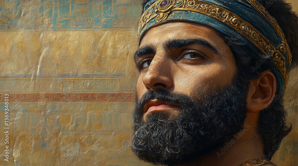 Resolute Portrait of Cyrus the Great with Persian Symbols and ...