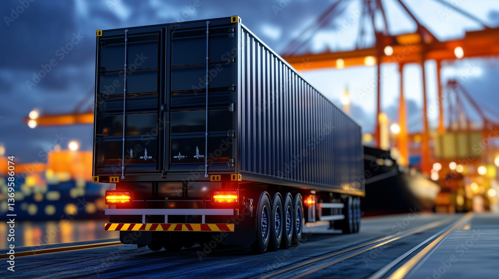full side view of a full length truck with trailer seen from the rear ...