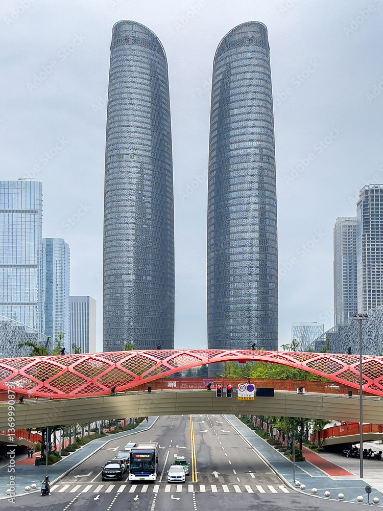 Foto de Stock View of iconic Chengdu Financial City Twin Towers (Tianfu ...