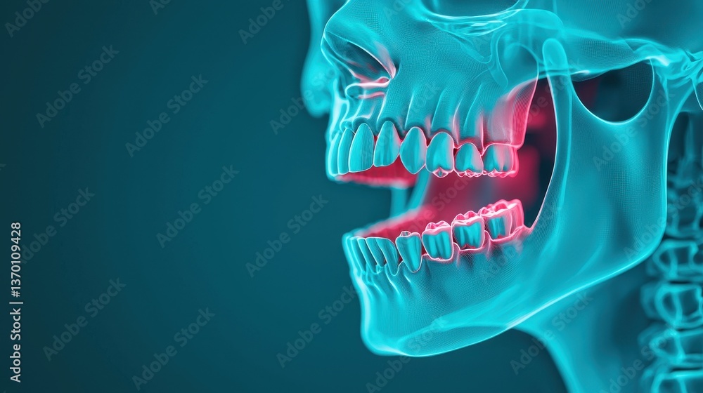 X-ray Image of Human Skull and Teeth with Highlighted Areas Stock ...