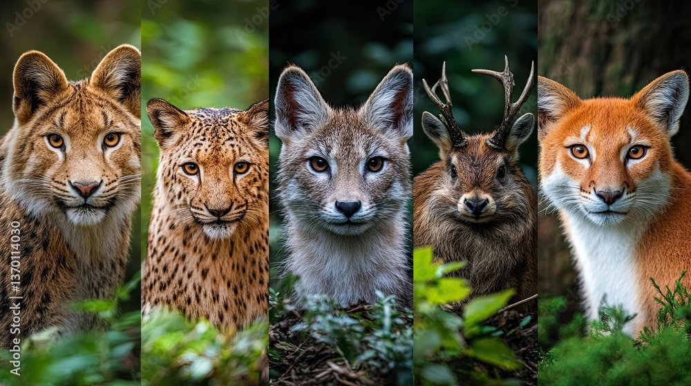 Various mammals in natural habitats diverse species including ...