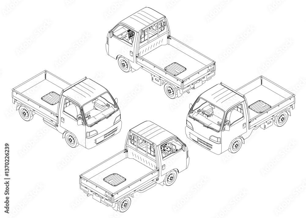 Four same trucks are shown in a grid. The trucks are all the same size ...