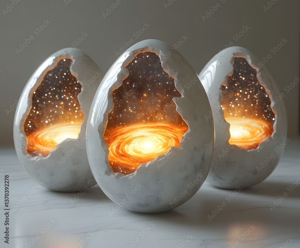 Cosmic Eggs: A unique and captivating visual, featuring three egg ...