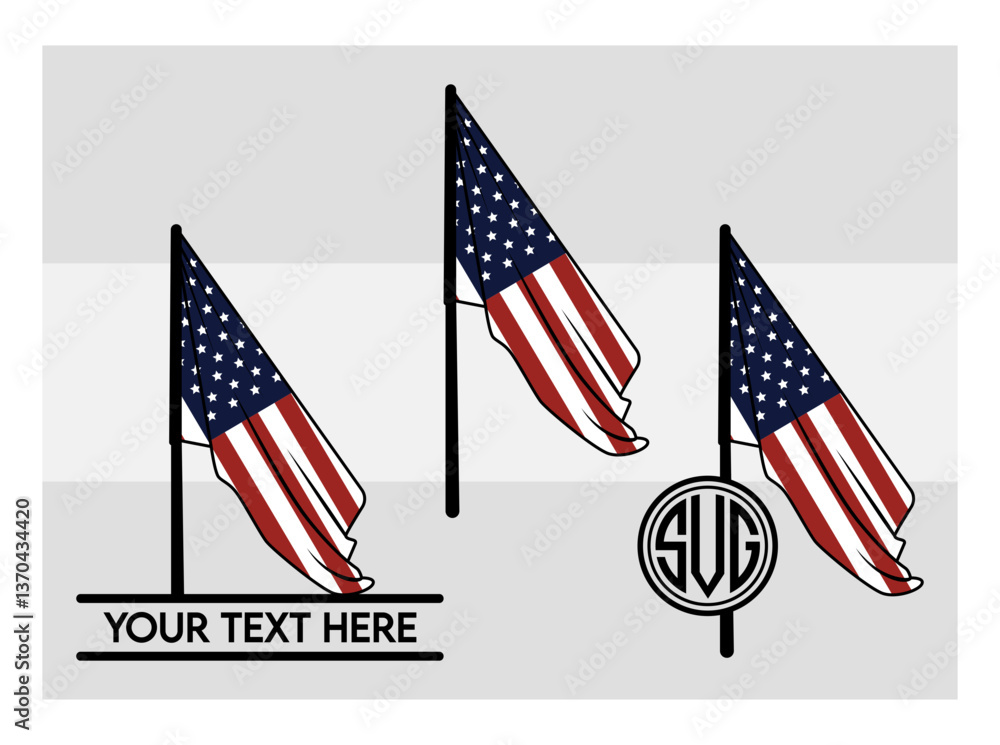 American Flag SVG Silhouette Bundle, American Flag Silhouette, Usa Flag ...
