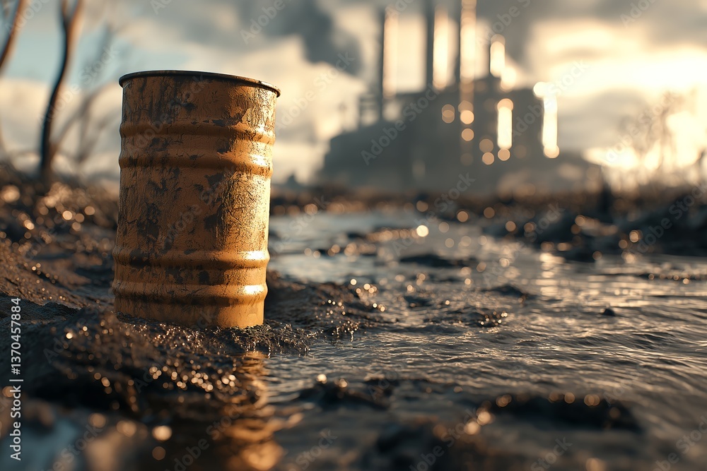 Toxic Waste Dump with Leaking Barrels, Polluted River, Industrial ...