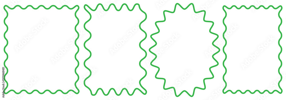 Set of rectangle frames with wavy edges. Rectangular shapes with wiggly ...