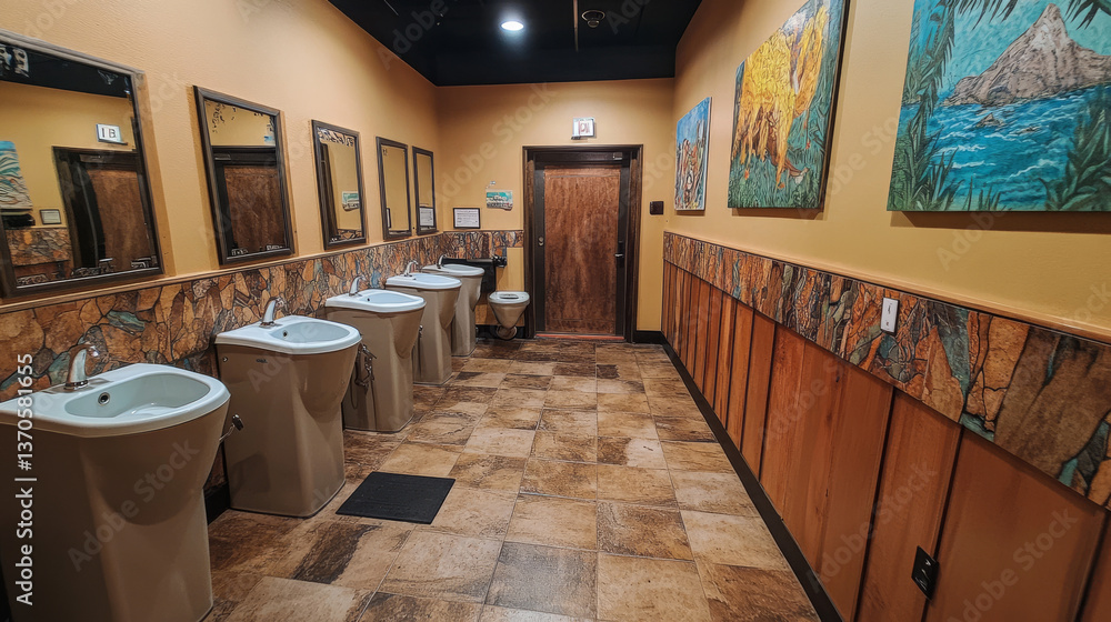 Ilustración de Stock Public male toilet with ceramic urinal, sink and ...
