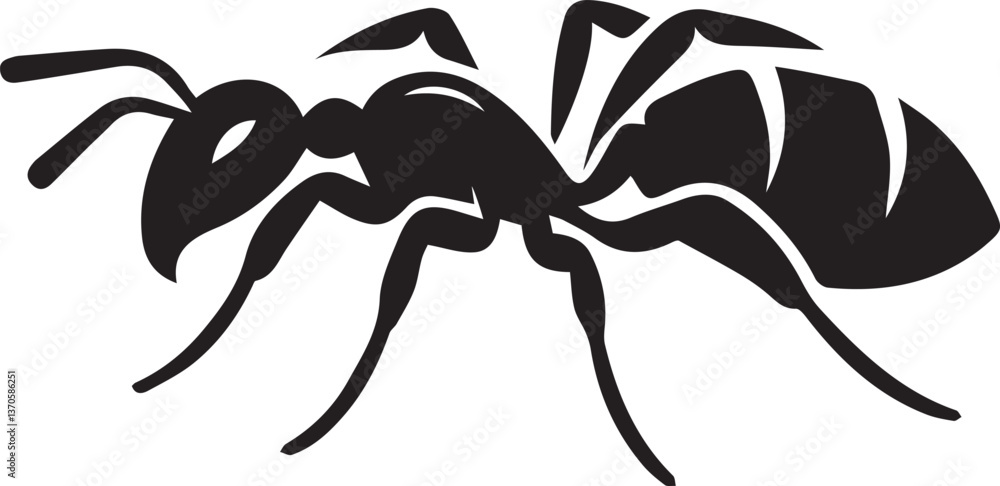 Black silhouette of an ant in a simple, bold, and minimalistic design ...