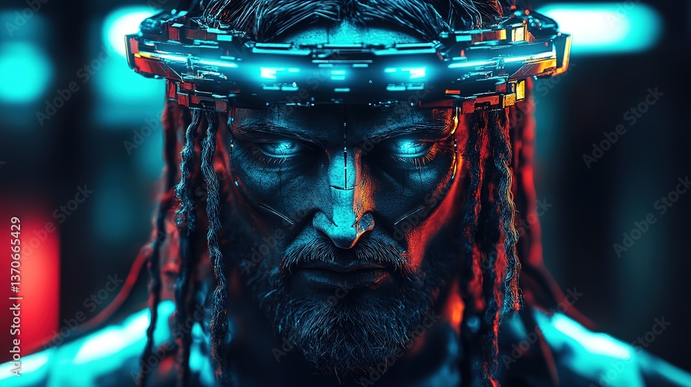 Jesus Christ in cyberpunk world, religion and technology contrast ...