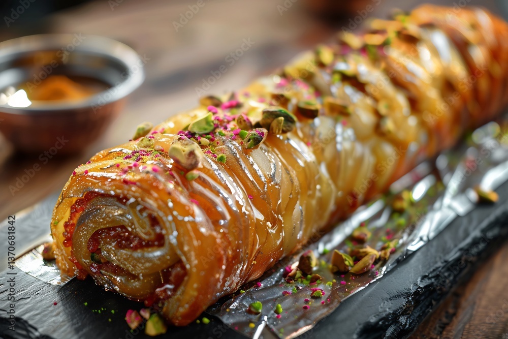 Kaju Pista Roll sliced in half, spiral of pistachio and cashew paste ...