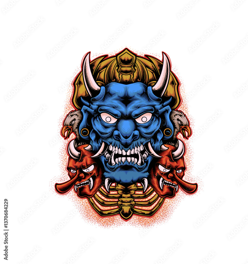 Mystical Oni Mask Illustration: A captivating illustration of a ...
