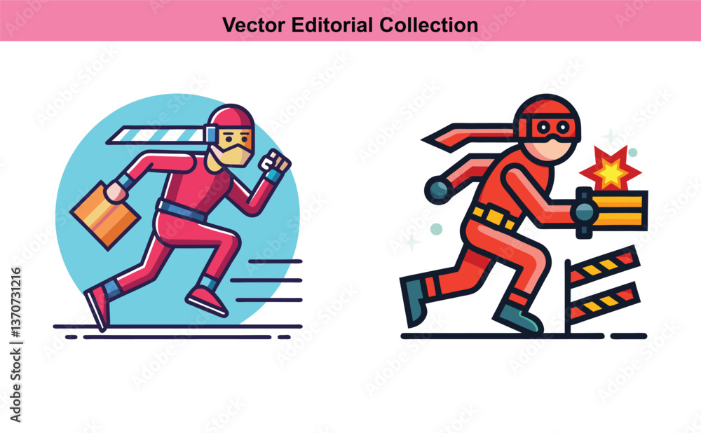 Vector Illustrations of Action Heroes Running in Dynamic Poses, A ...
