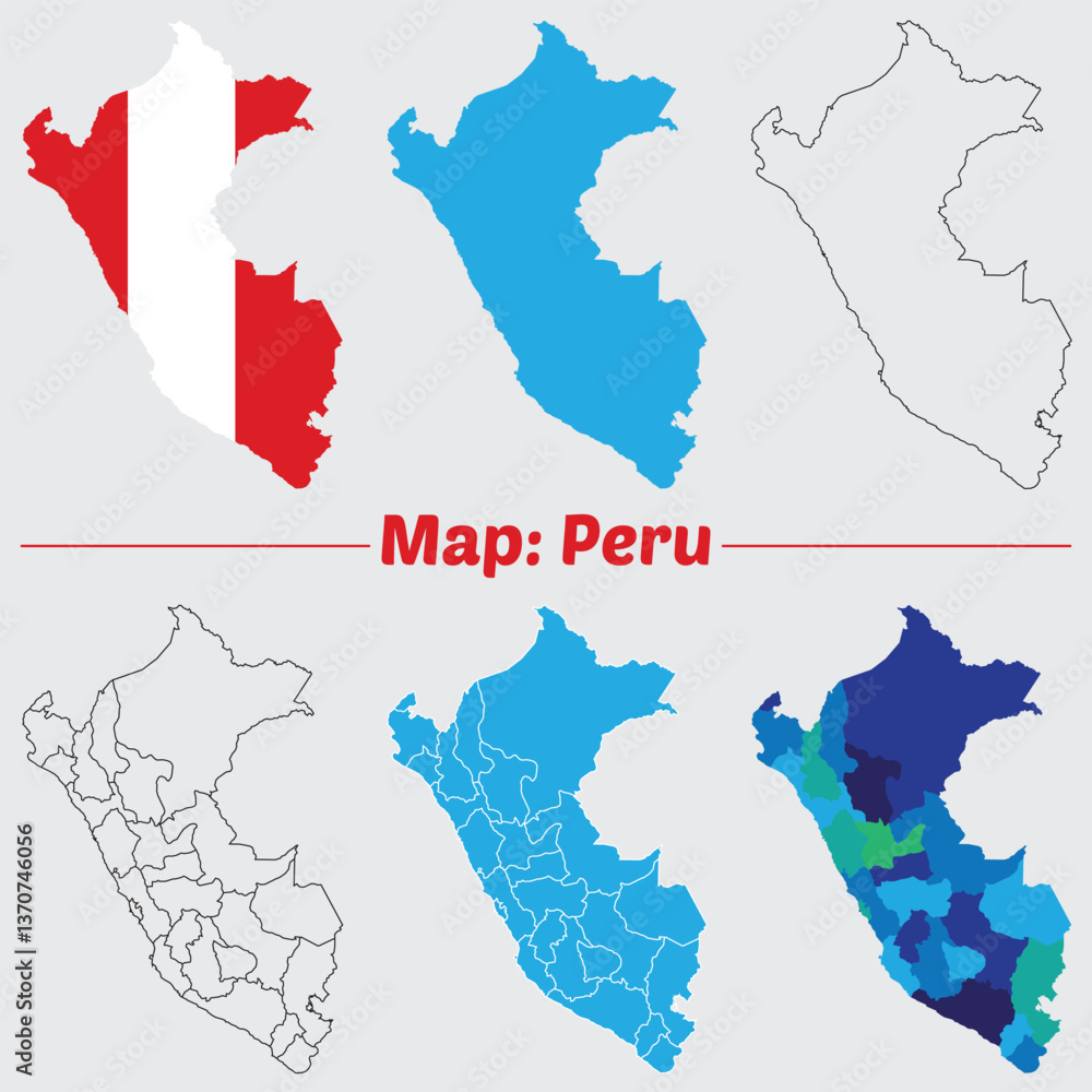 Vector de Stock Maps of Peru, Outline, and Regional Divisions, Peru ...