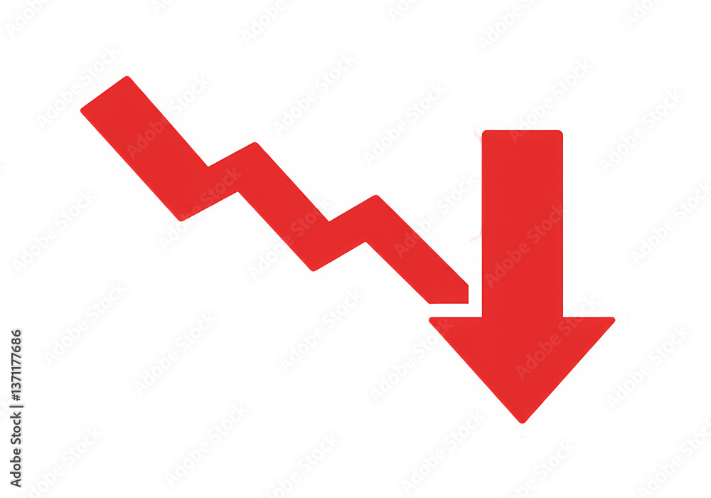 Red Down Arrow Stock Market Crash Graphic isolated on transparent ...
