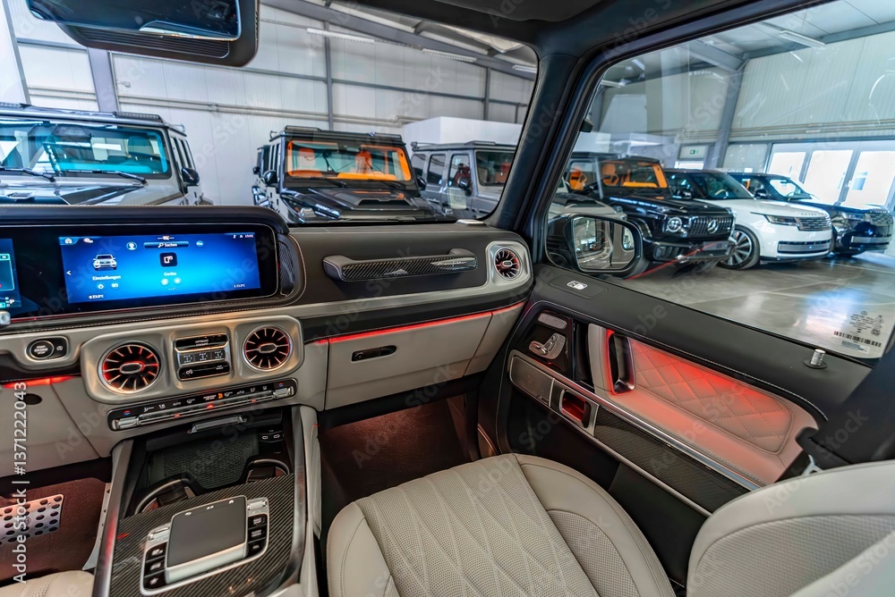 Interior of 2025 Mercedes-Benz G63 AMG with digital cockpit and white ...