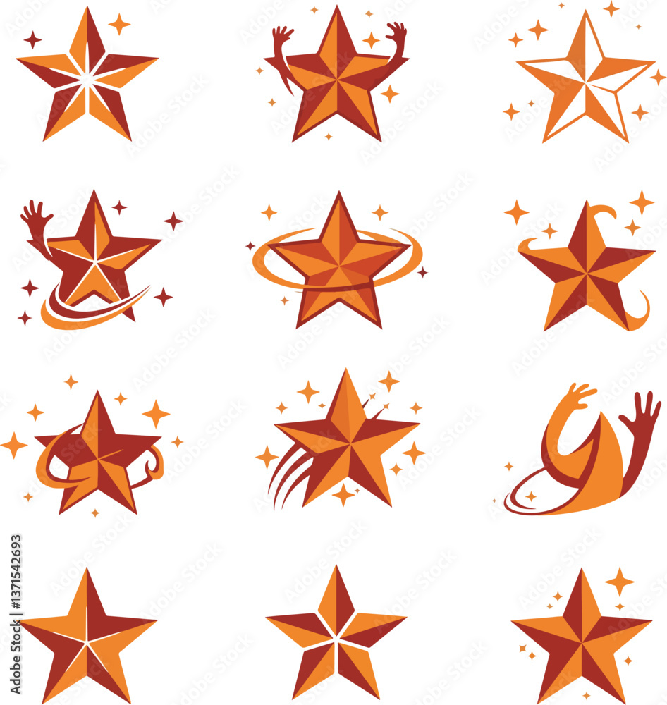 Collection of 9 unique star logo designs in vector format, featuring ...