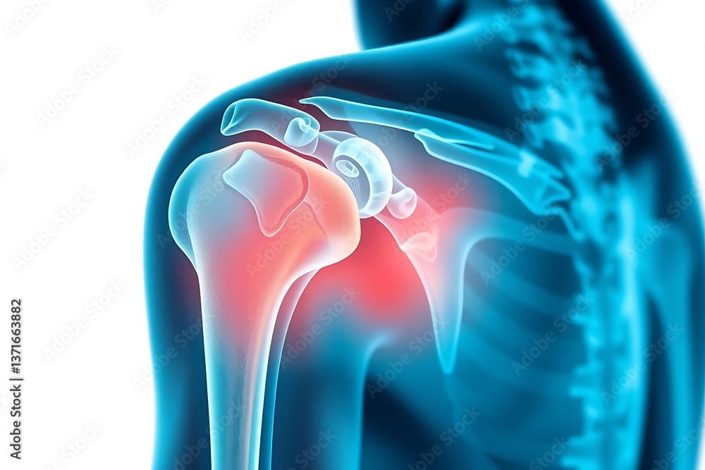 Anatomical Illustration X-Ray Depicting Shoulder Pain, With Highlighted ...