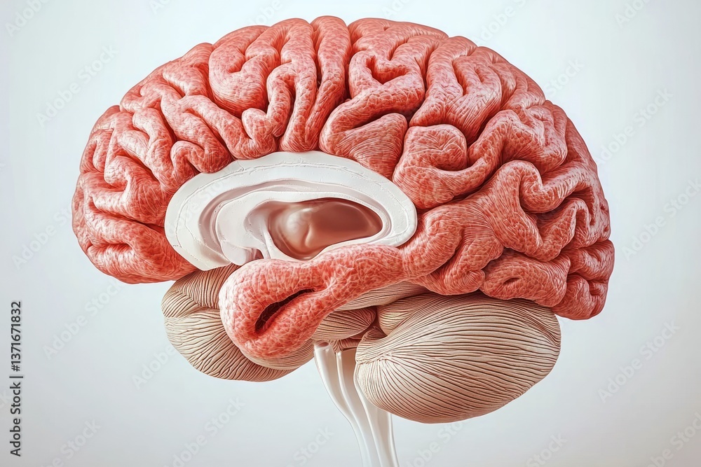 Human Brain Anatomy Frontal Lobe 3D Rendering Cross-Sectional View in ...