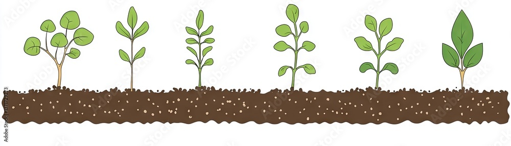Plant growth stages, soil, sprout, seedling, leaf, growth. Educational ...