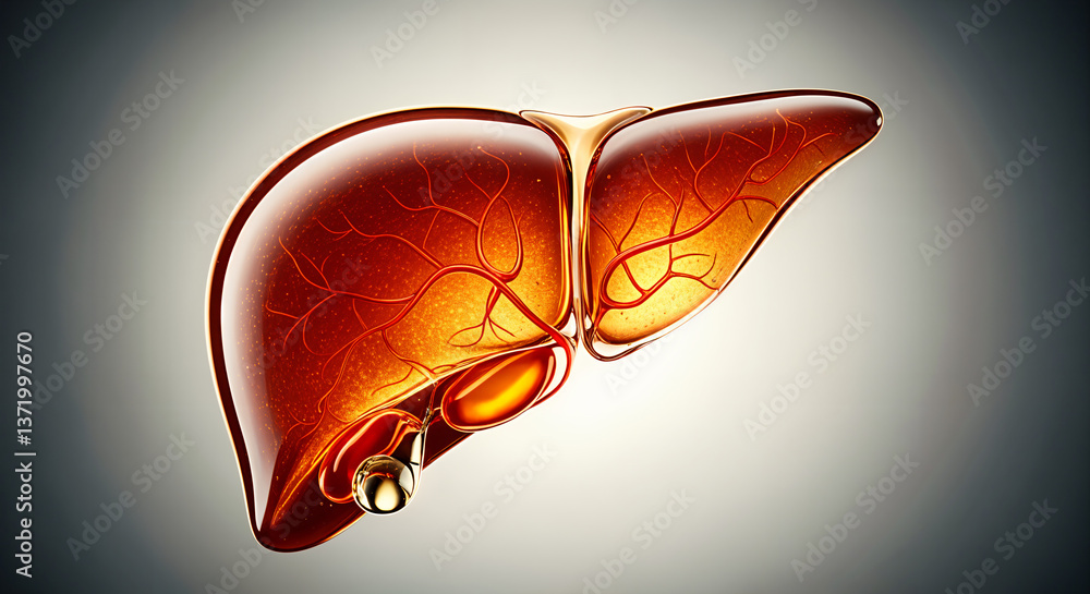 This depiction illustrates the anatomy of a healthy liver, showcasing ...