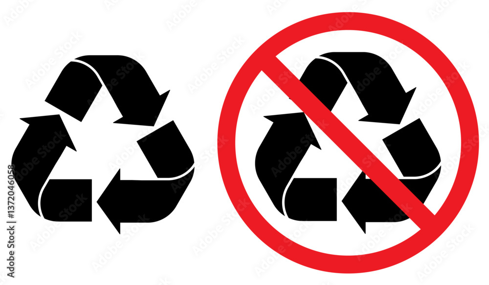 Recycle and recycling not allow sign in white background, recycling ...