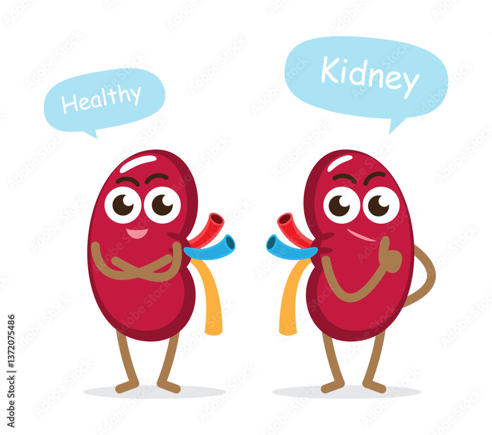 Healthy kidney . Cute medical cartoon characters . Isolated white ...