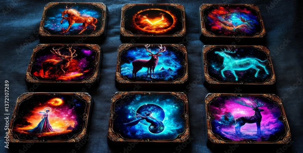 Zodiac-inspired collage featuring nine unique tiles in a 9x9 grid of ...