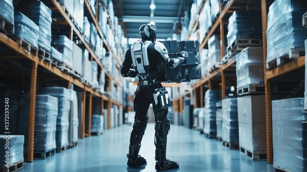 A futuristic AI powered exoskeleton, enhancing mobility for athletes in ...