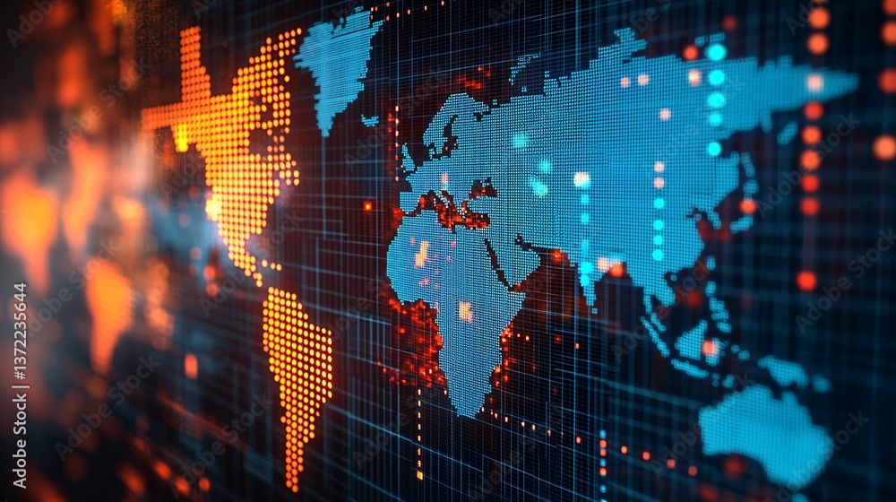 logistics infrastructure driving growth. Digital world map with glowing ...