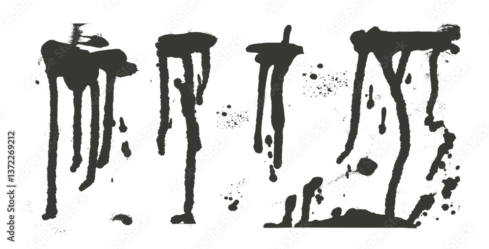 Dripping long paint liquid. Vector ink spray splashes and splatter ...