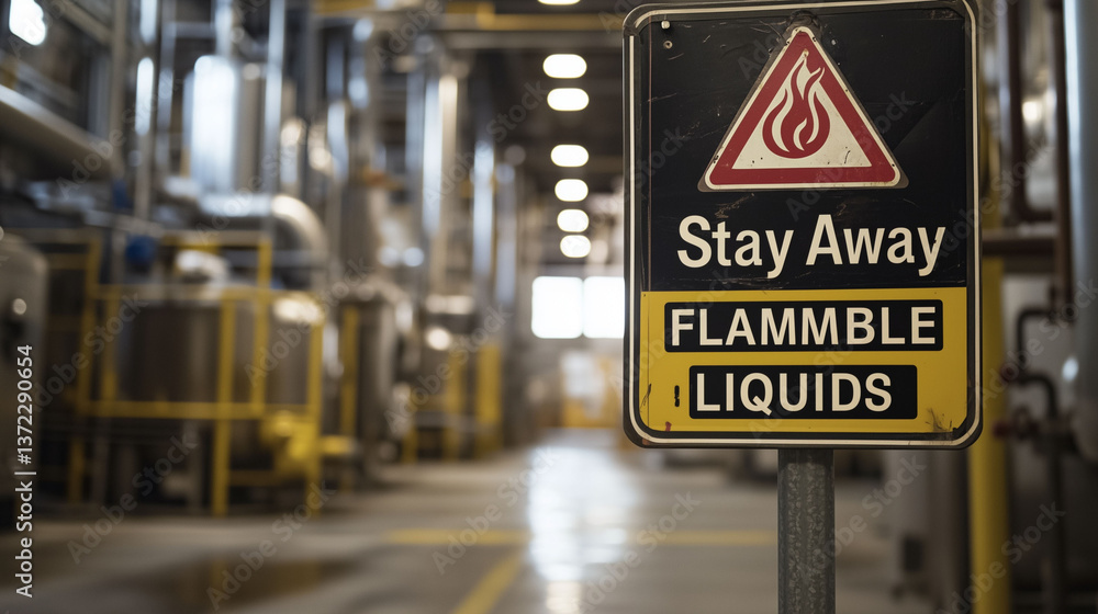 Flammable liquid stay away hazardous chemical warning in industrial ...
