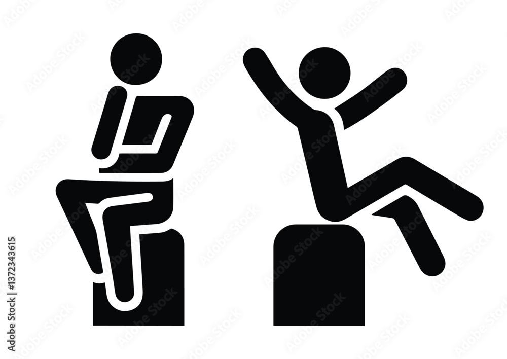 stickman sitting icon stick figure, human silhouette isolated, thinker ...