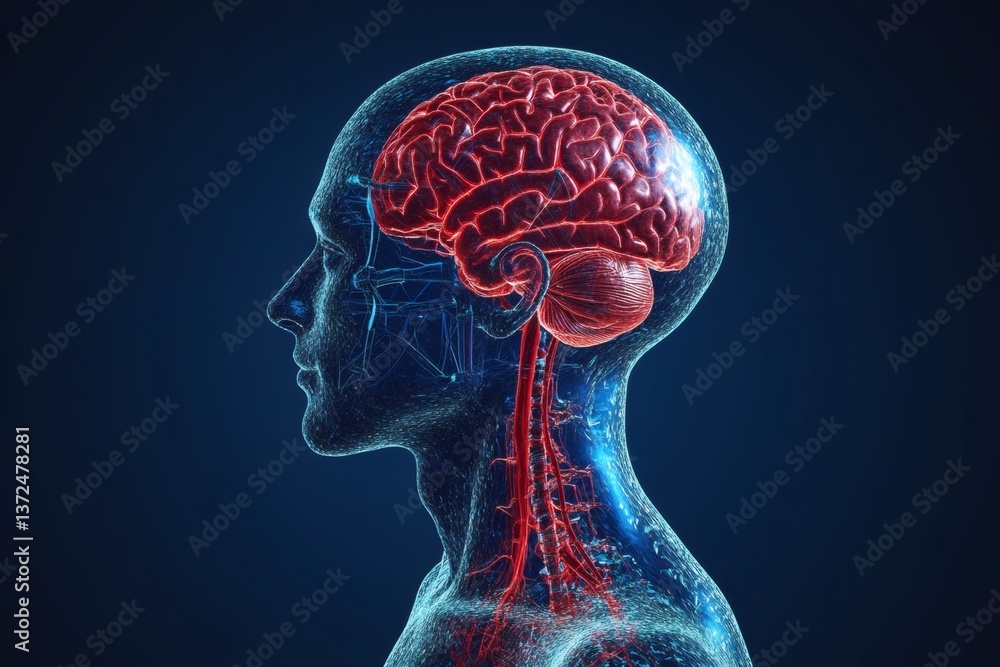 Human nervous system illustration showing detailed brain structures ...