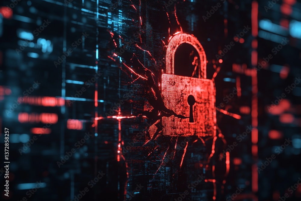 Ilustración de Stock System compromised: Digital representation of a security breach with a ...