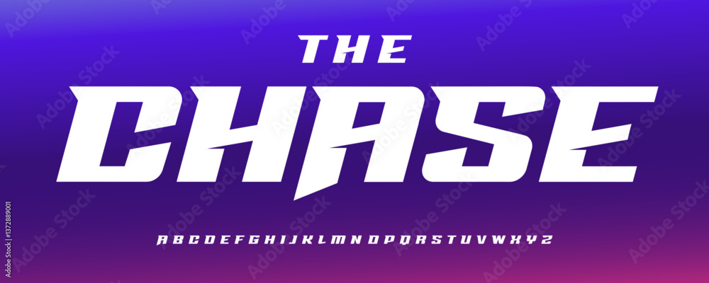 Chase angular action alphabet, fast slanted font with aggressive cuts ...