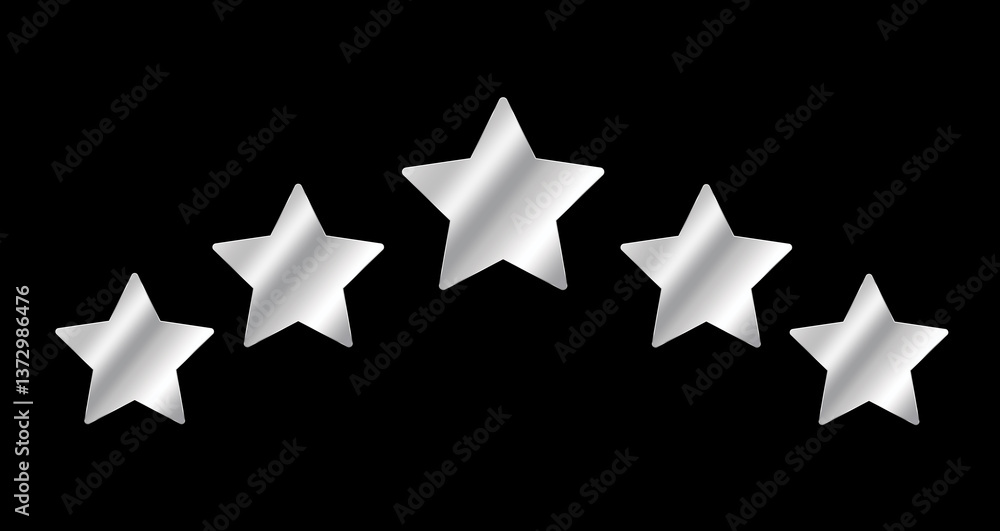 5 Star Rating Review with five silver stars as vector icons, five star ...