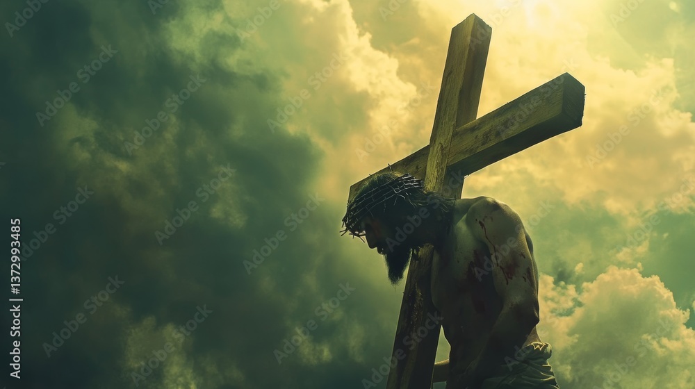 Jesus embraces his cross a symbol of sacrifice and redemption in ...