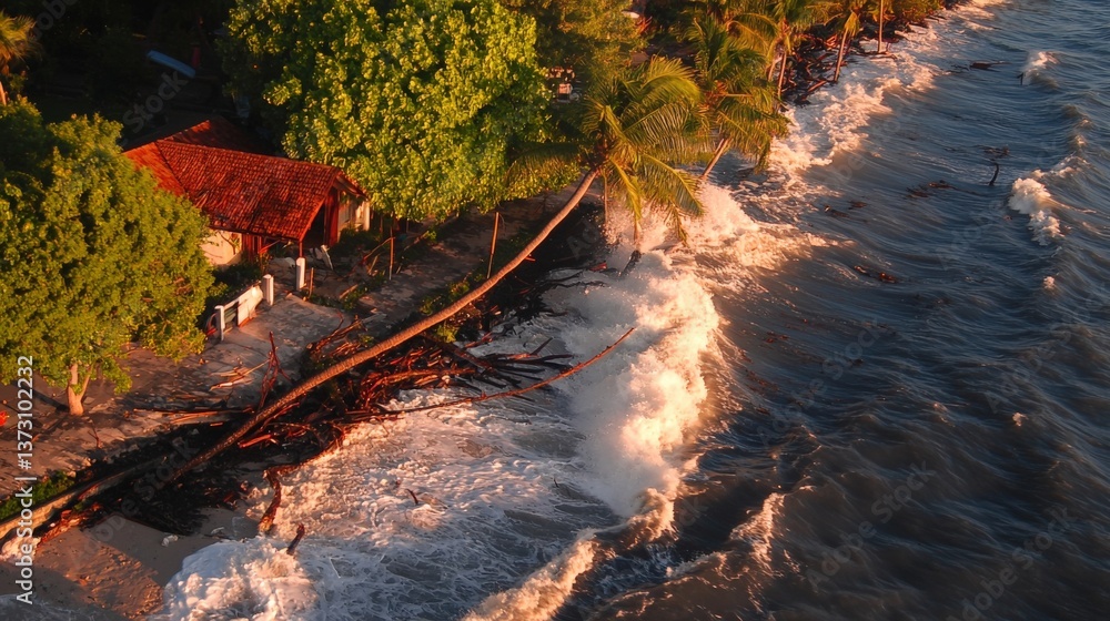 Coastal erosion event beachfront property aerial view impact of nature ...