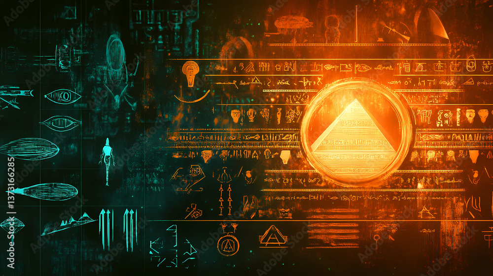 Ilustración de Stock Mysterious hieroglyphs featuring alien craft ...