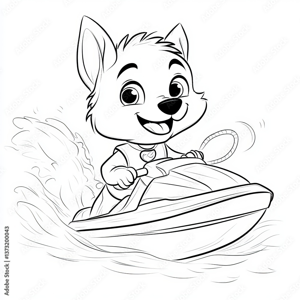 adorable cartoon dogs riding jet skis and swinging lassos Stock Photo ...