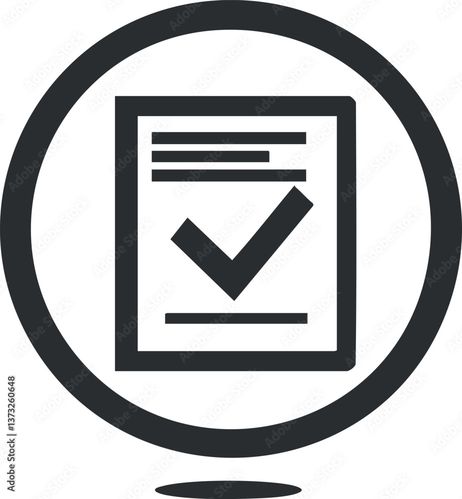 Black and white checklist icon with checkmark inside a circular border ...