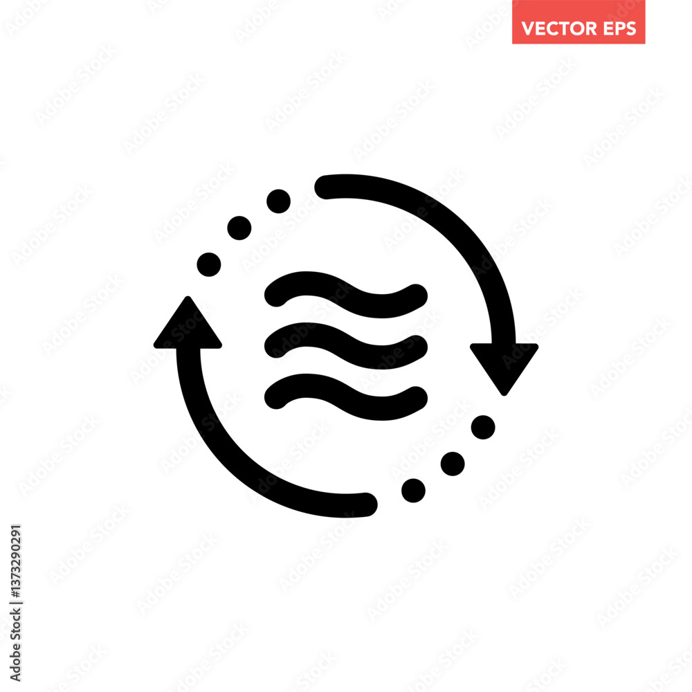 Black single air circulation balance line icon, sustainable wave flow ...
