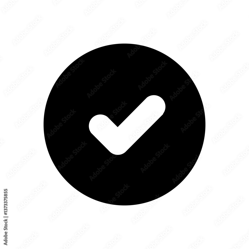 check mark icon on black round circle. isolated on transparent ...