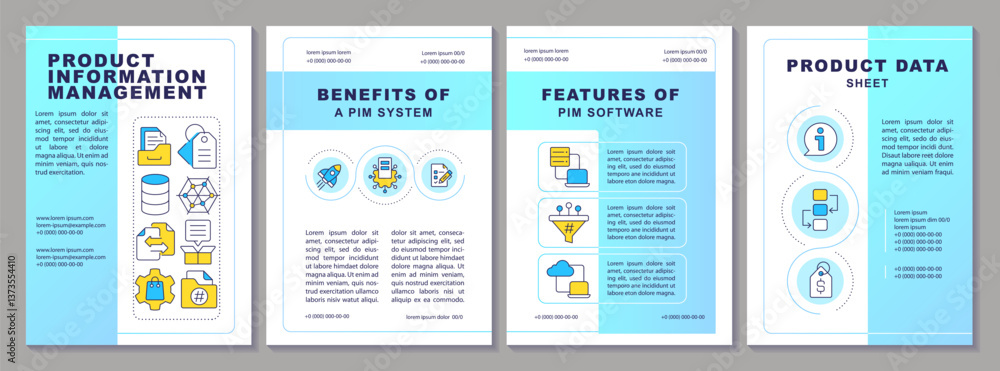 Product information management blue brochure layout. Benefits, features ...