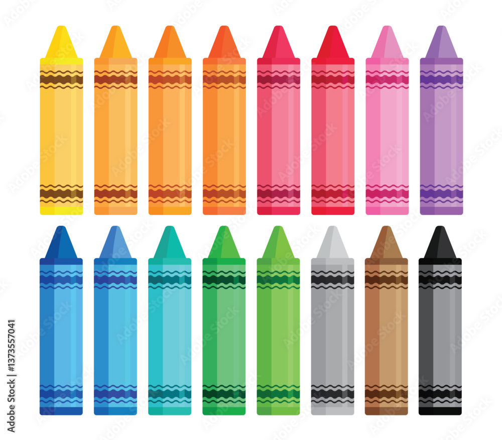 Colorful crayons clipart set. School wax crayons elements for students ...