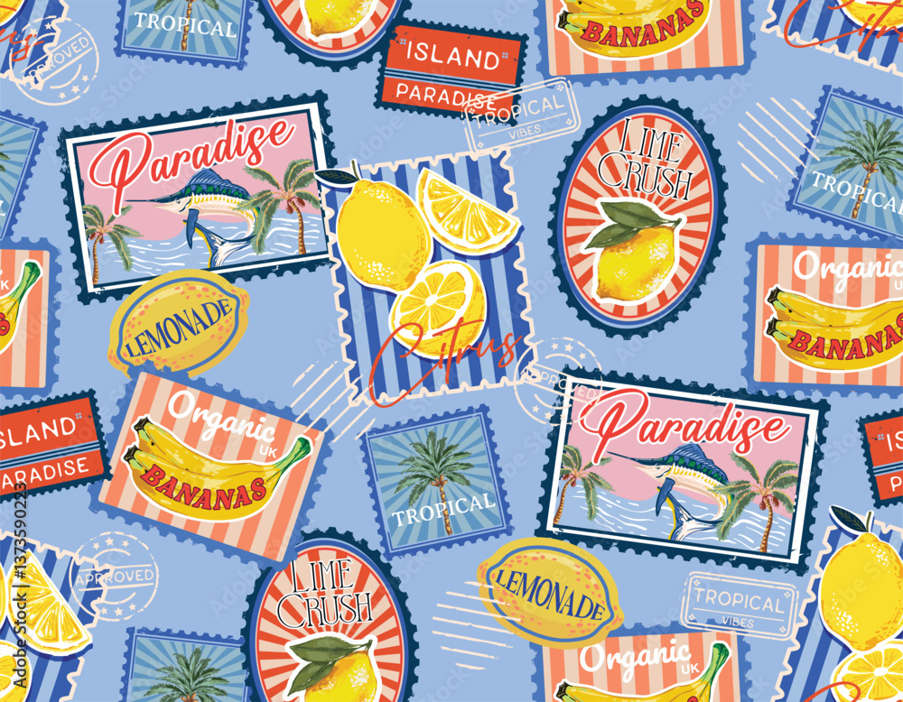 Trendy seamless Summer Tropical Bliss Vacation Seamless pattern. Summer ...