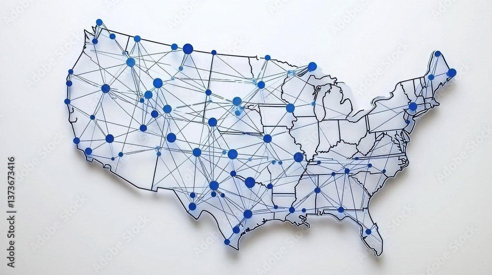 Detailed map of the united states with emphasis on key areas for ai ...