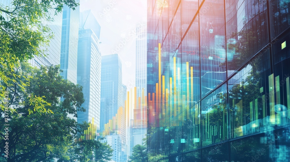 City skyline with stock market graphs symbolizes portfolio ...