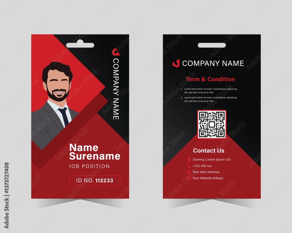 Professional Red Employee ID Card template with Abstract shape ...